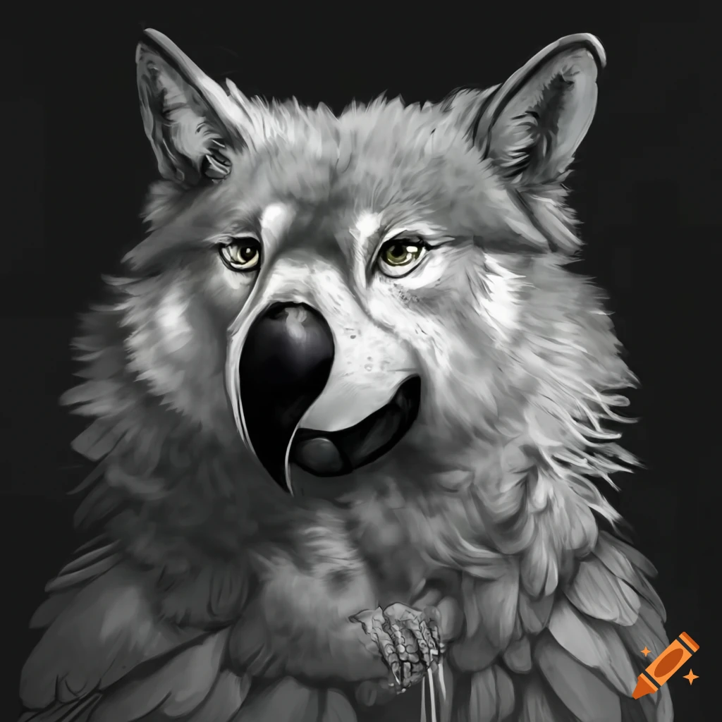 Hybrid wolf-parrot creature on Craiyon