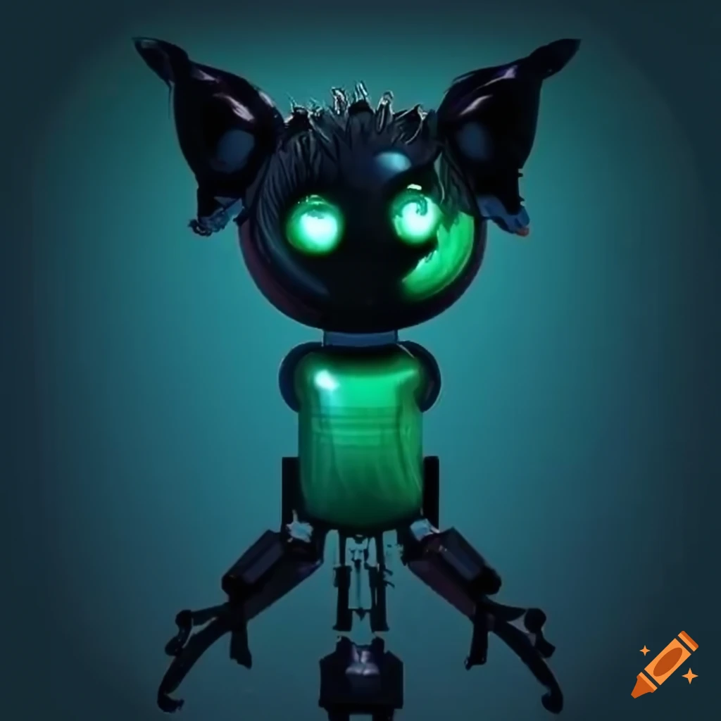 Dark humanoid figure with green eyes emerging from black puddle on Craiyon
