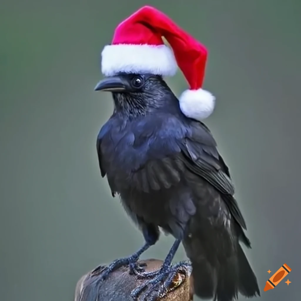 Crow wearing christmas hat on Craiyon