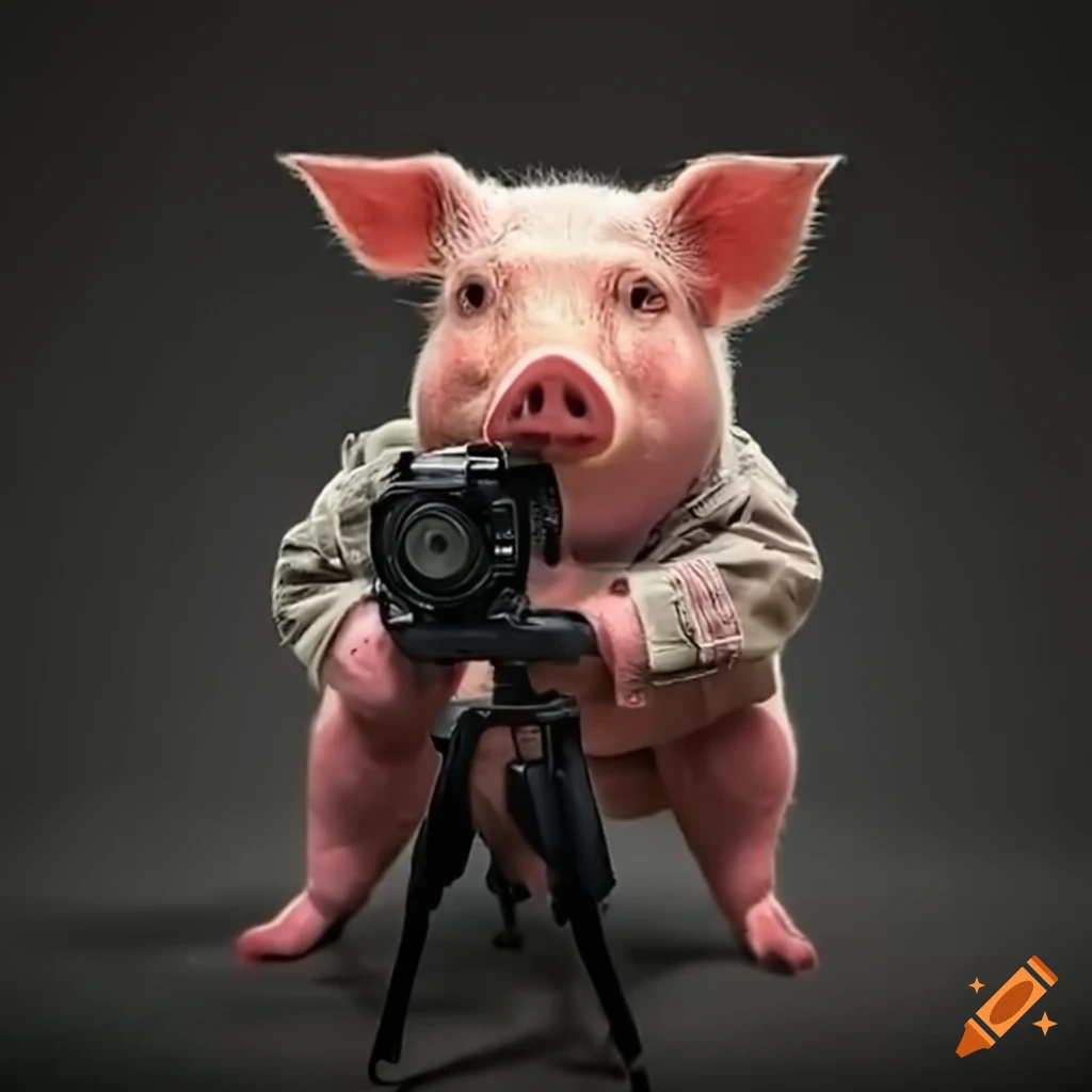 Video camera and a pig wearing a uniform on Craiyon
