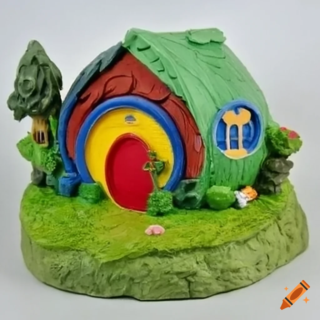 Kawaii plastic hobbit house sculpture