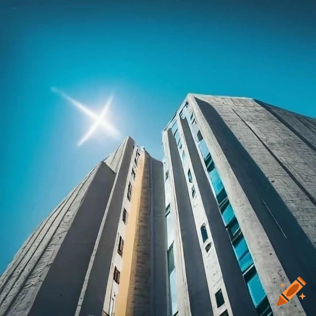 Beautiful concrete building with sunlight and nature in the background ...