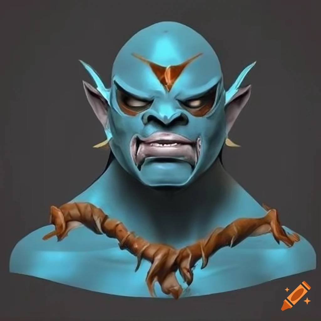 Male half orc fighter with blue skin wearing a lucha libre wrestler ...