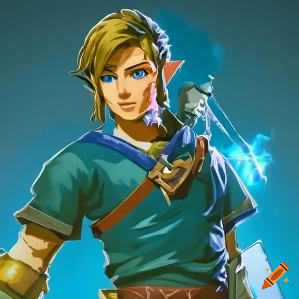 Detailed depiction of link from breath of the wild ready for battle