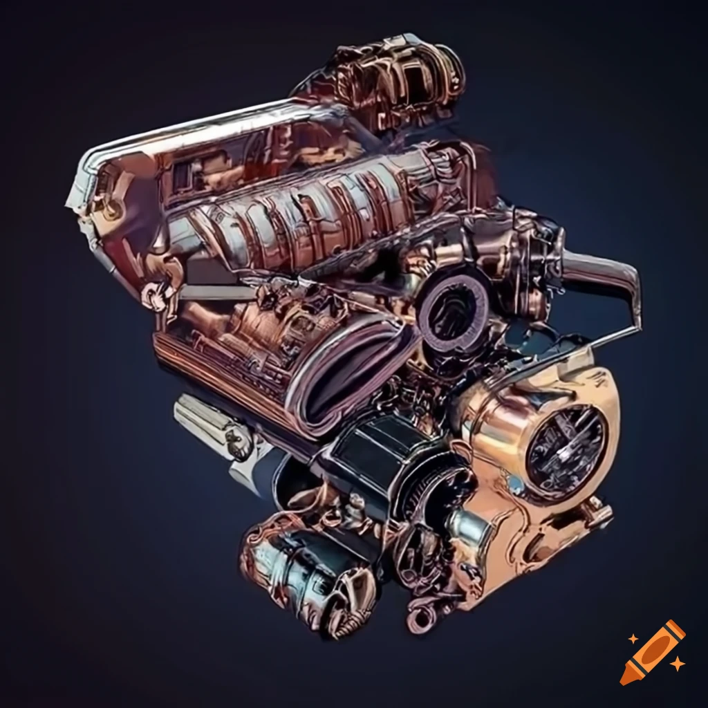 Vintage muscle car schematic with a huge engine retrofit