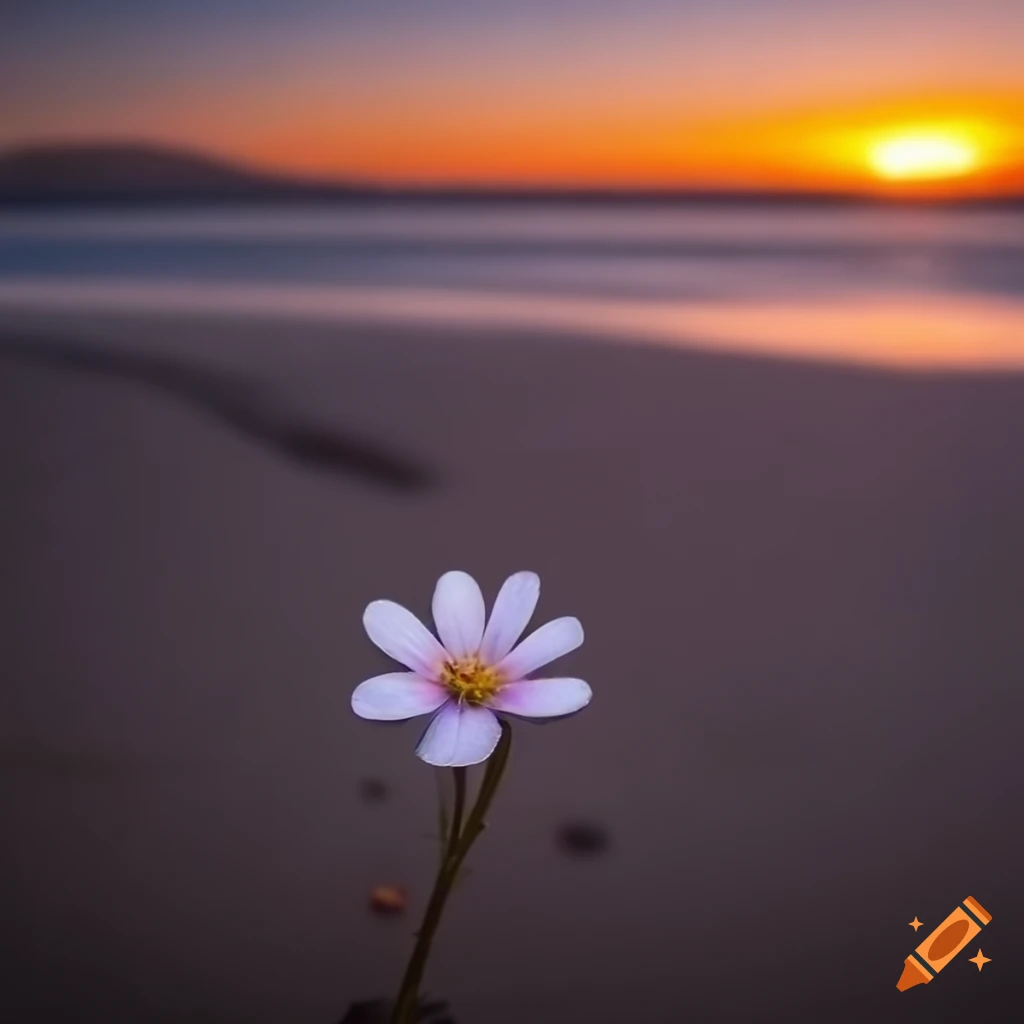 Single flower on a beach during sunrise