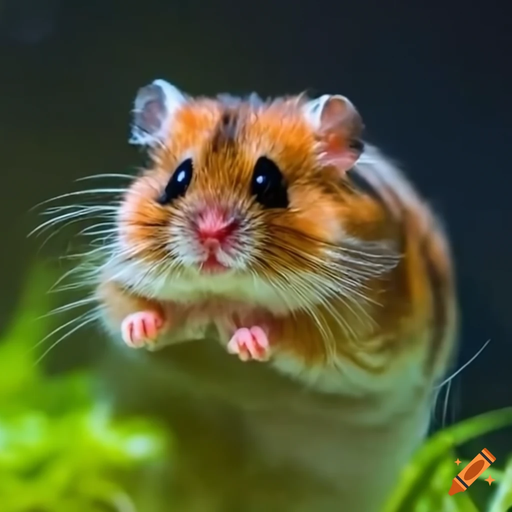 Fluffy hamster swimming