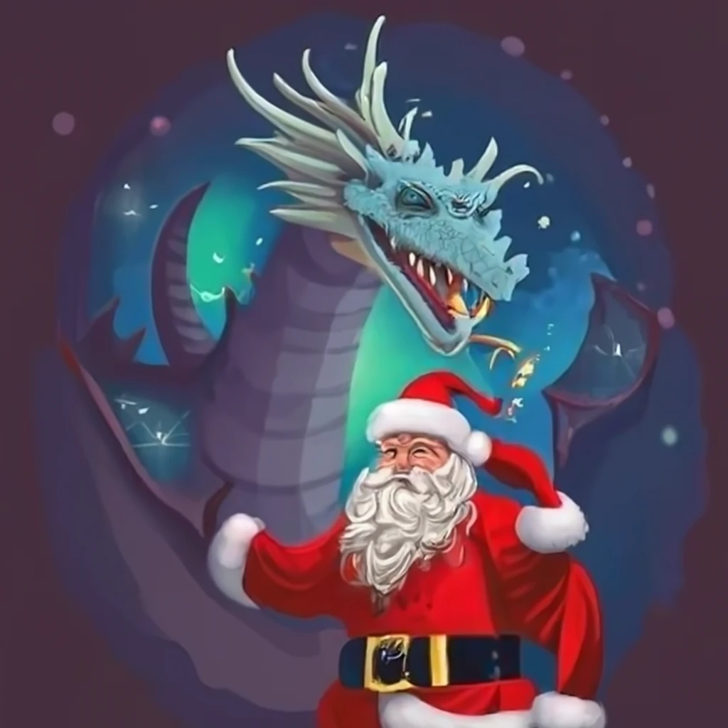 Santa claus in front of a magical dragon on Craiyon