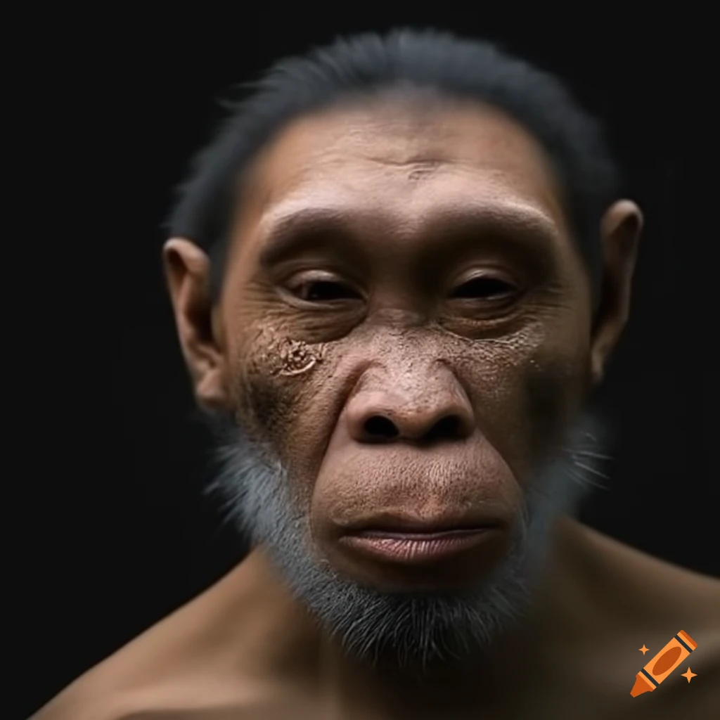 Realistic hominid facial portrait on Craiyon