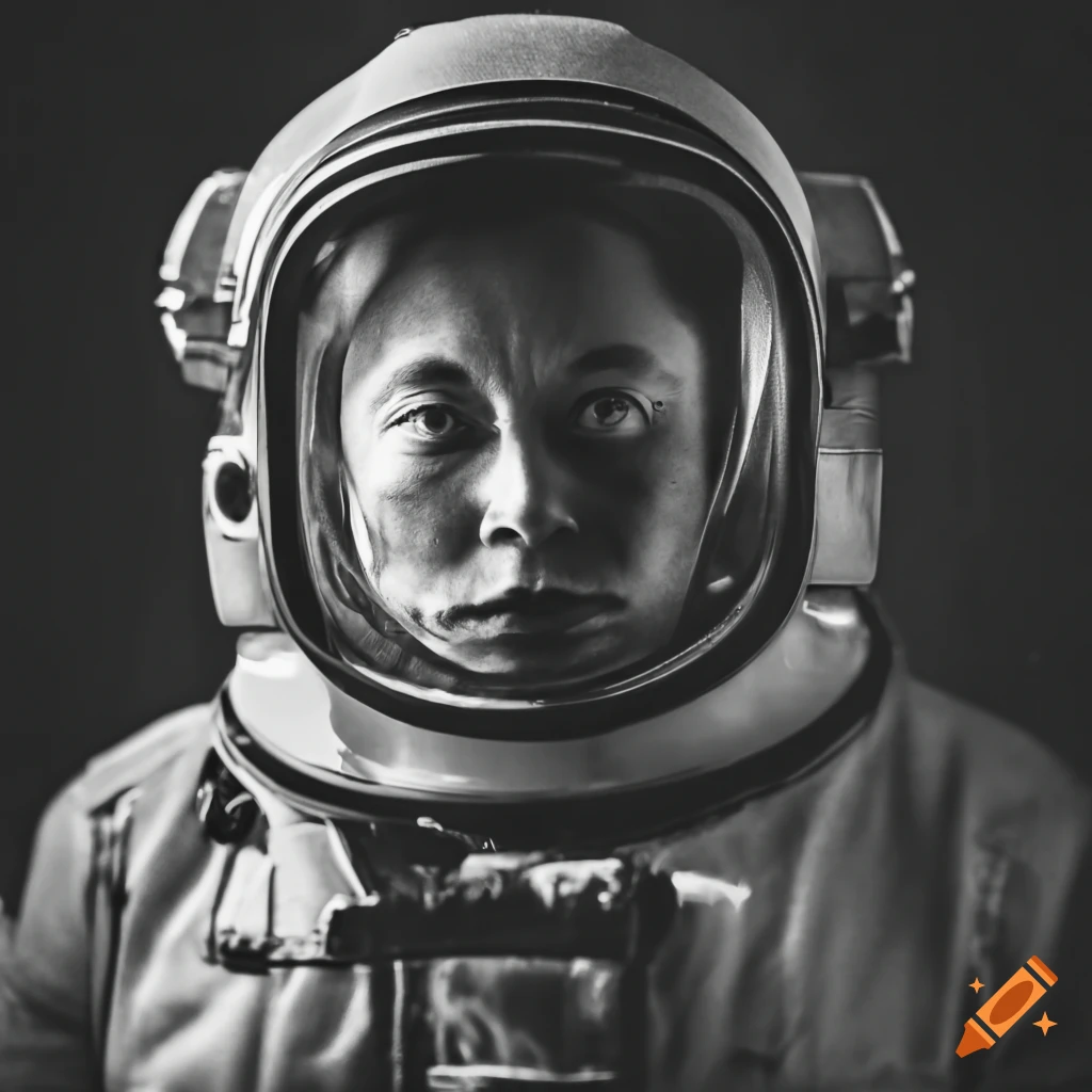 Elon Musk portrait with astronaut helmet, money, and rockets in ...