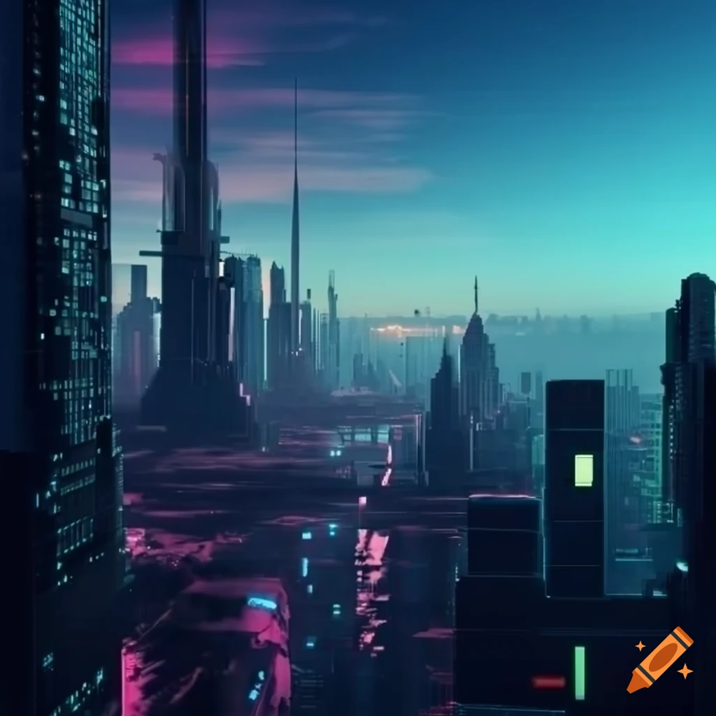 Sunrise over a 3d cyber void city
