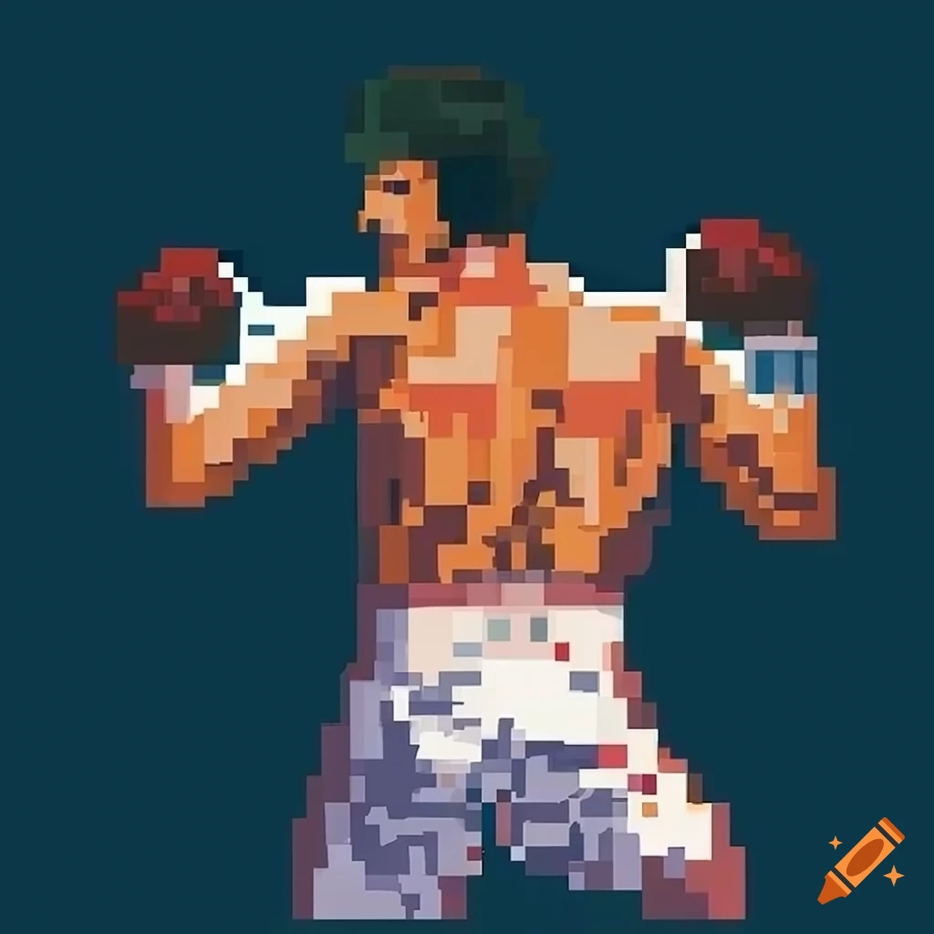 Pixel art of rocky balboa in 2d digital artwork on Craiyon