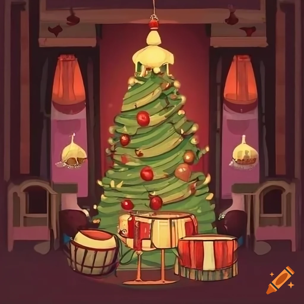 Sparse christmas tree with ornaments in an old victorian room on Craiyon