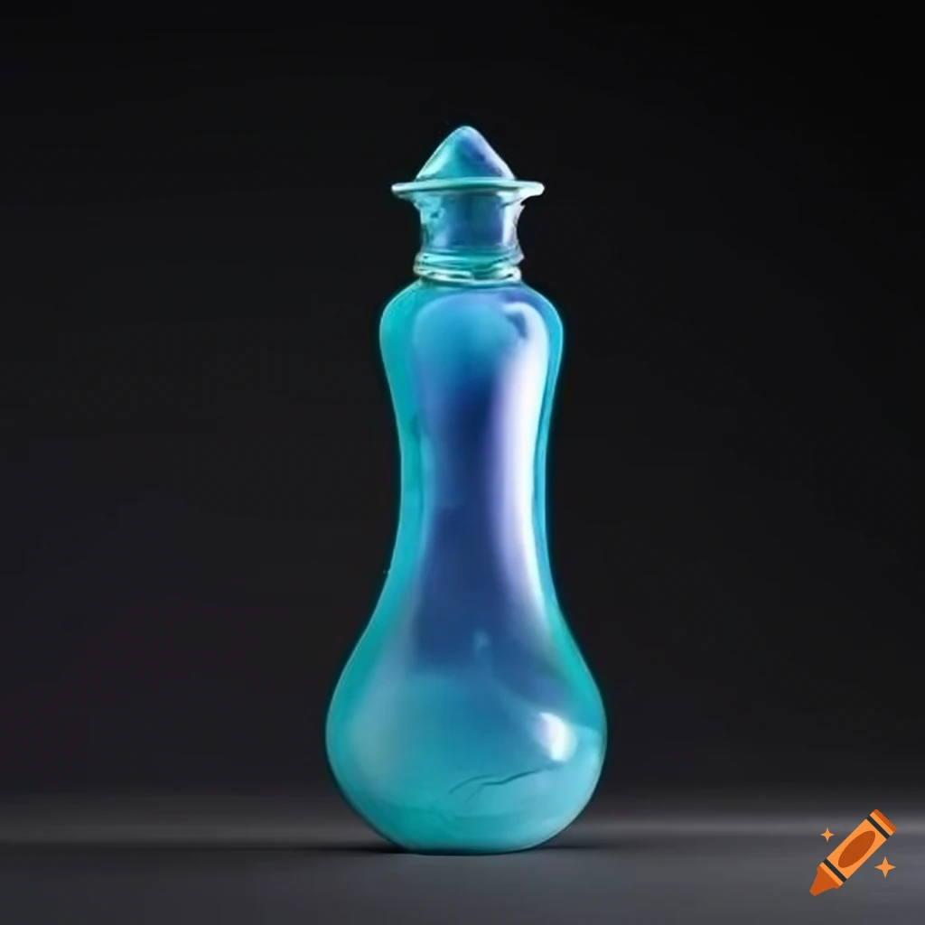 Milky indigo potion in a silver serpentine container on Craiyon