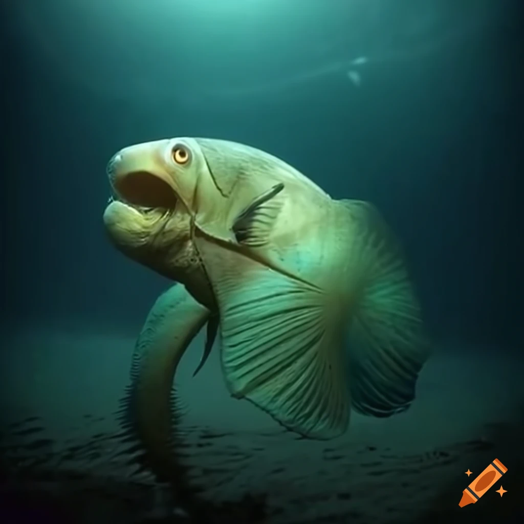 Humanoid fish in a deep-sea trench on Craiyon