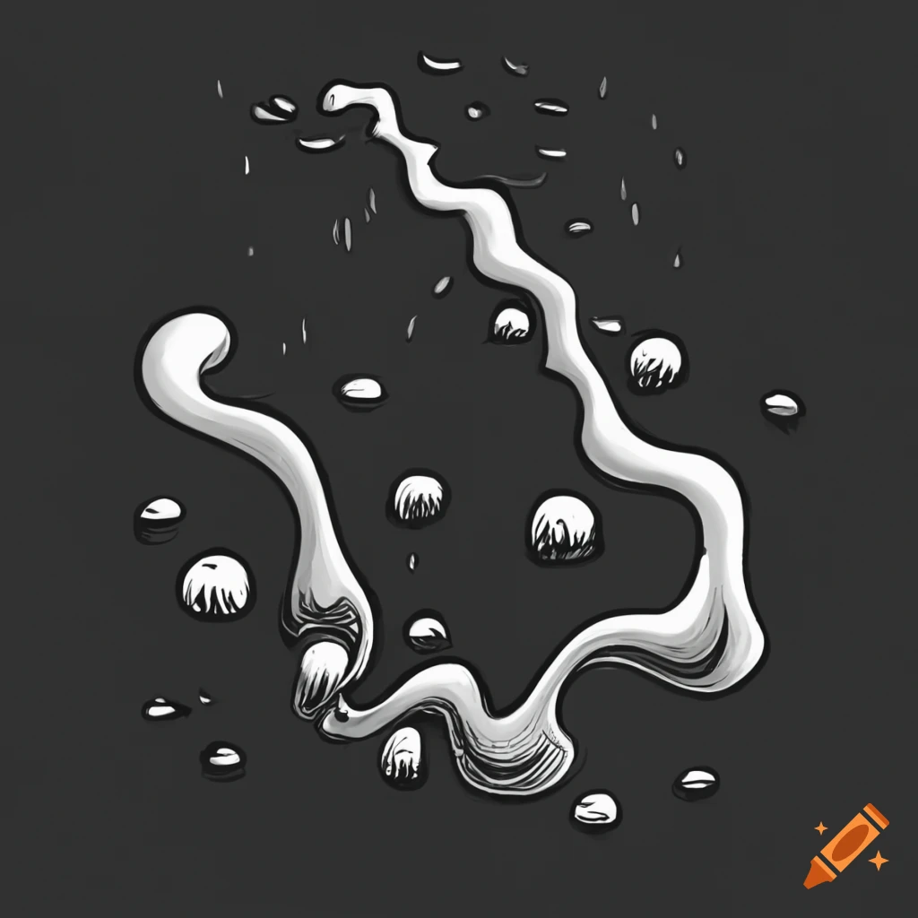 Cartoon drawing of falling liquid in black and white on Craiyon