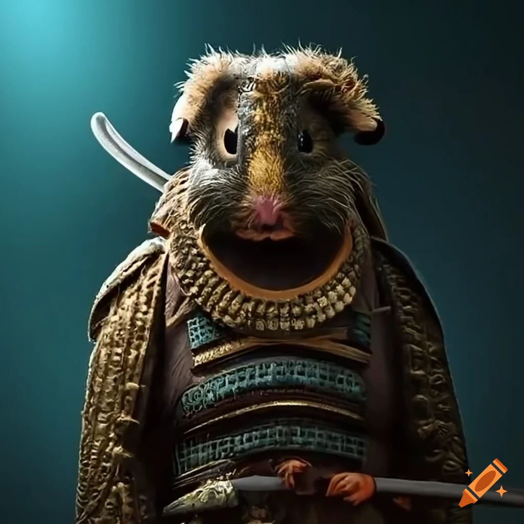 Guinea pig man in samurai attire on Craiyon