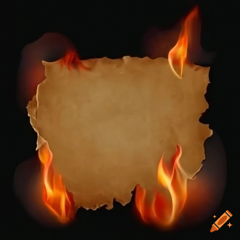 Burning old parchment paper on black background on Craiyon