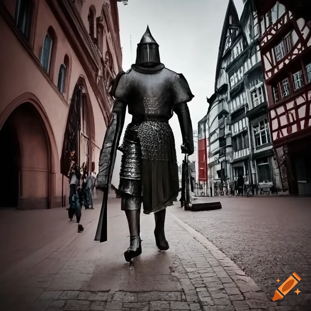 Knight walking in frankfurt, germany on Craiyon