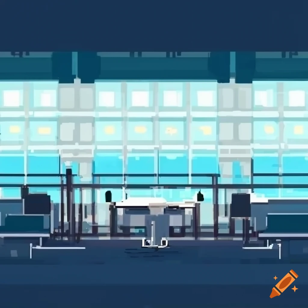 Airport gate desk in 2.5d pixel art style on Craiyon