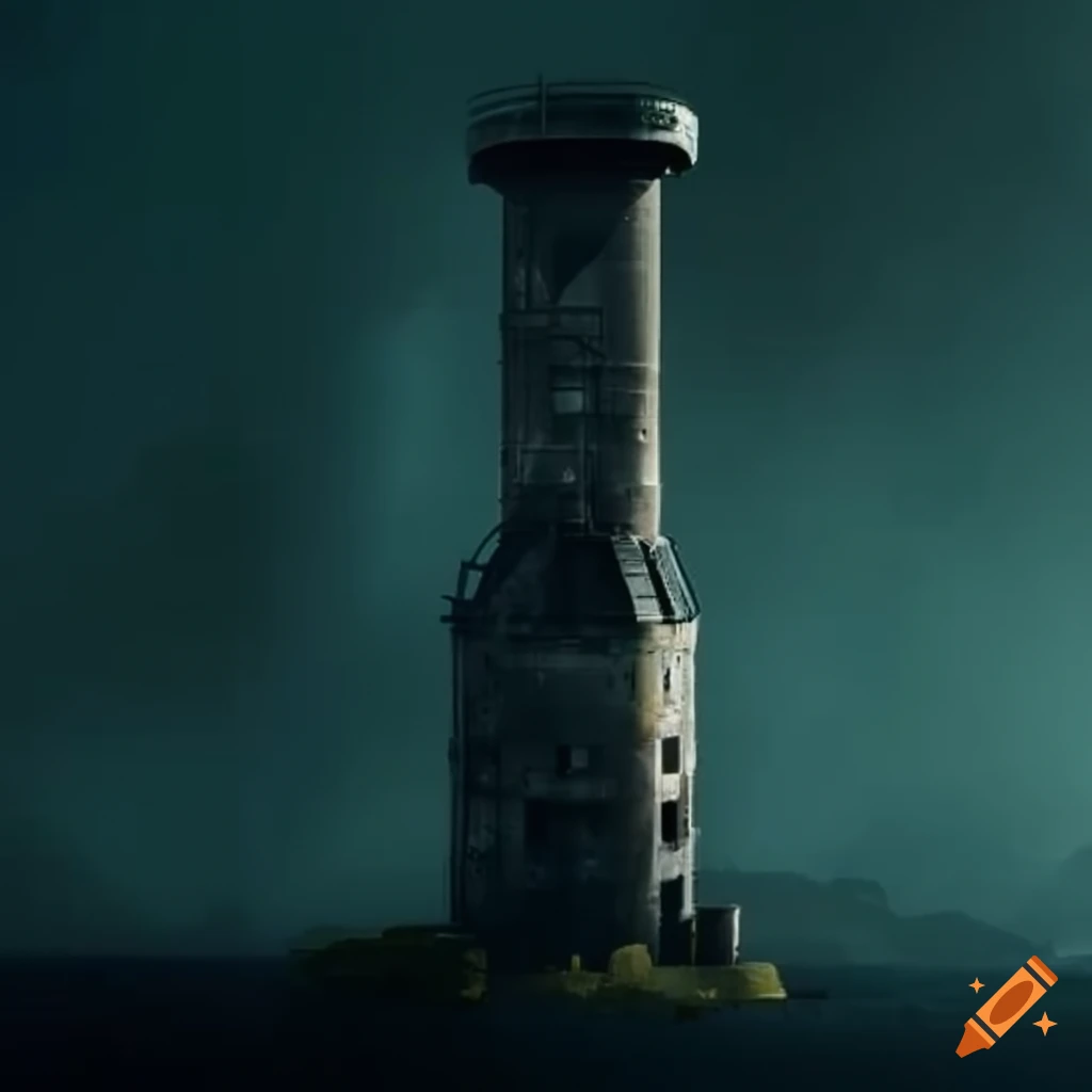 Post-apocalyptic water processing radar tower