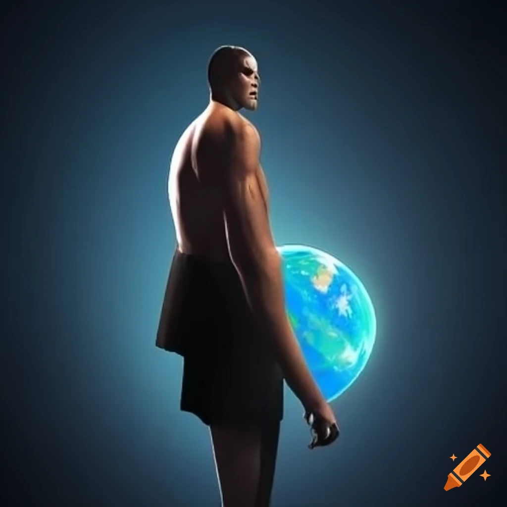 Giant man standing on a planet on Craiyon