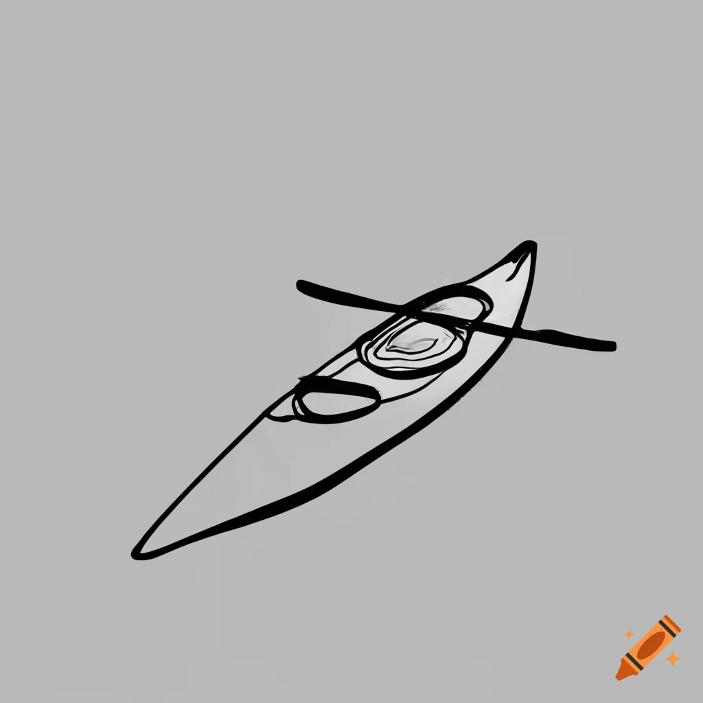 Minimalist black and white kayak line drawing on Craiyon