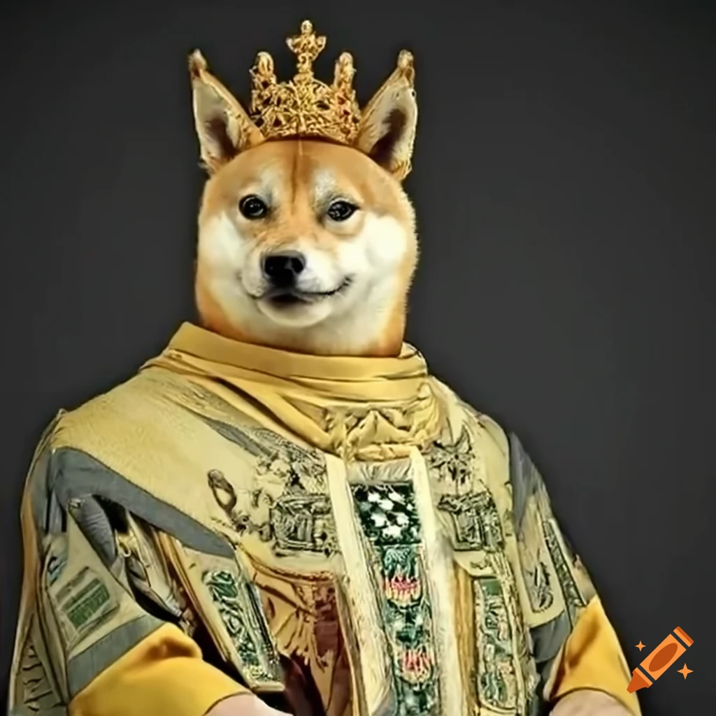 Smug royal dog demanding money on Craiyon