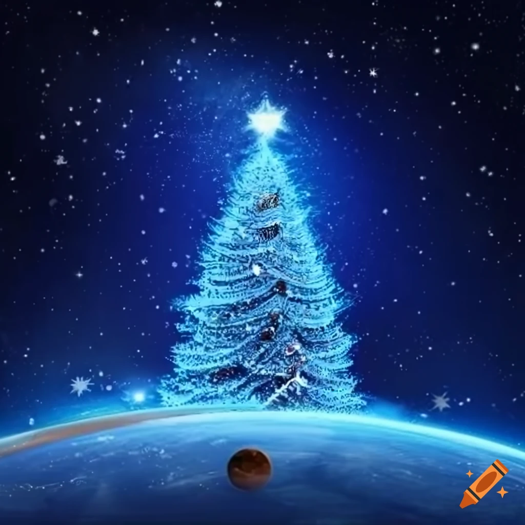 Merry christmas greetings card with space, satellites, stars, and ...