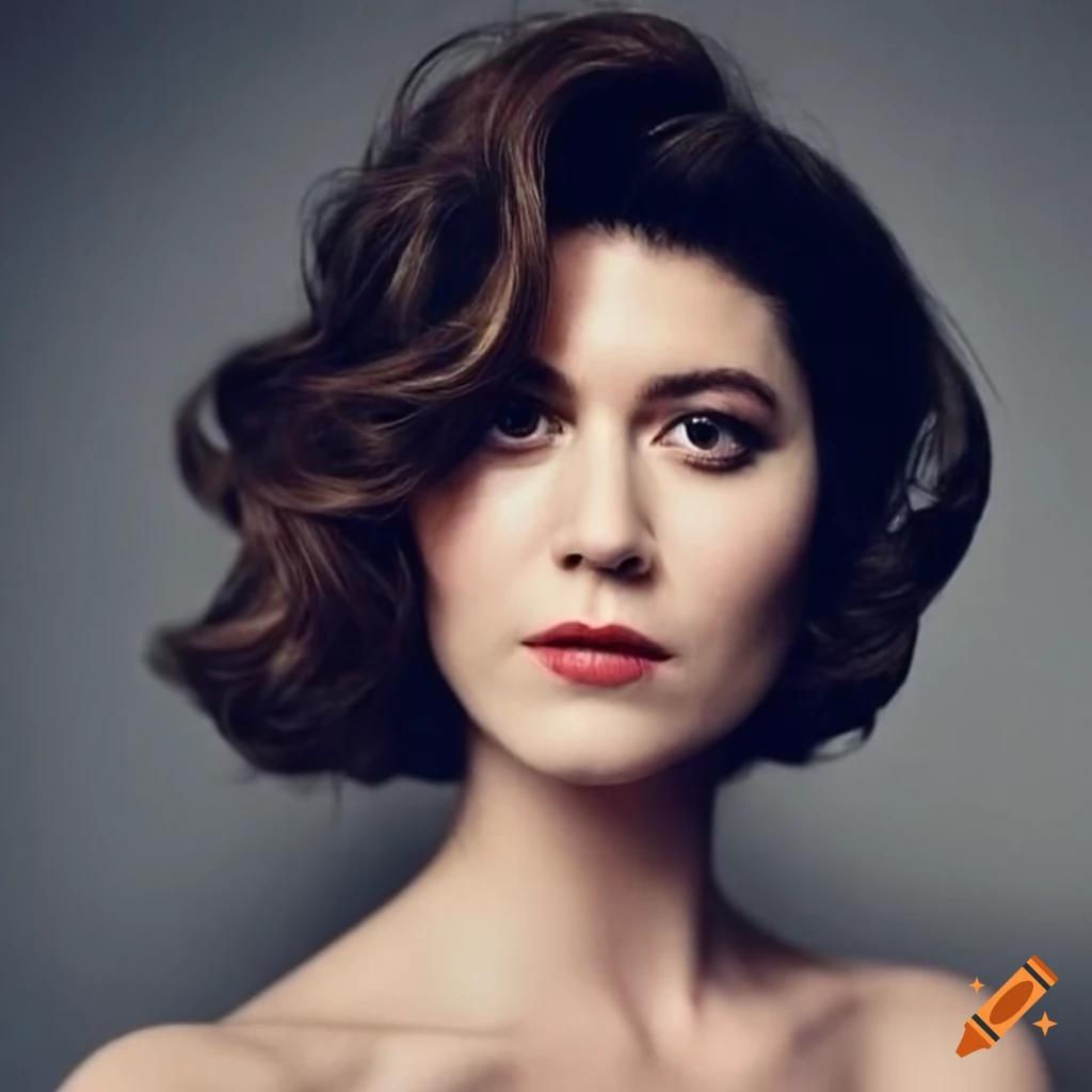 Mary Elizabeth Winstead posing in a vintage French Cut dress on Craiyon