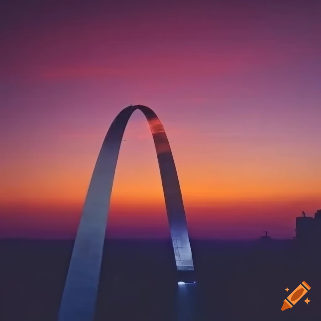 Captivating view of the gateway arch with an amber sunset on Craiyon