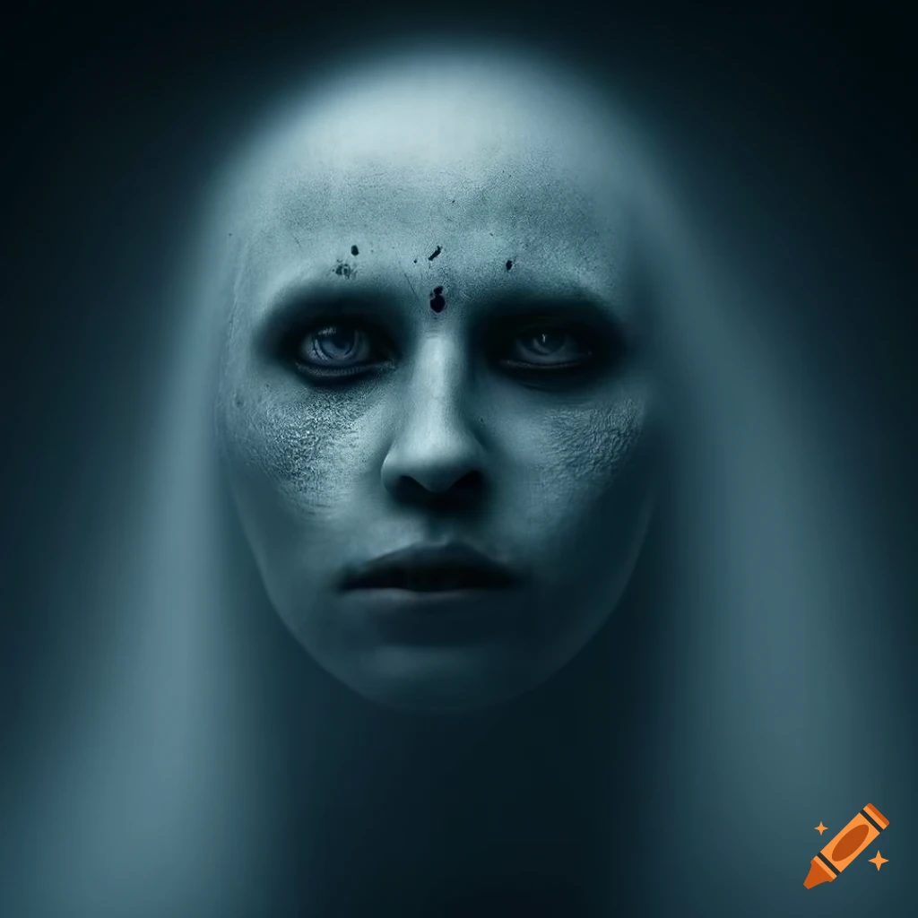 Detailed haunting face of a folklore person in a ghostly setting on Craiyon