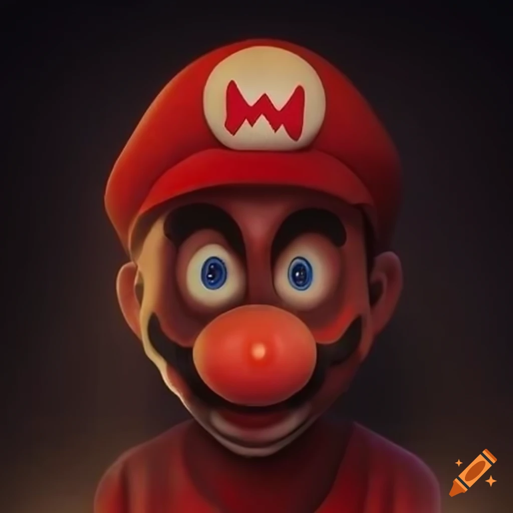 Creepy mario in a photorealistic style on Craiyon