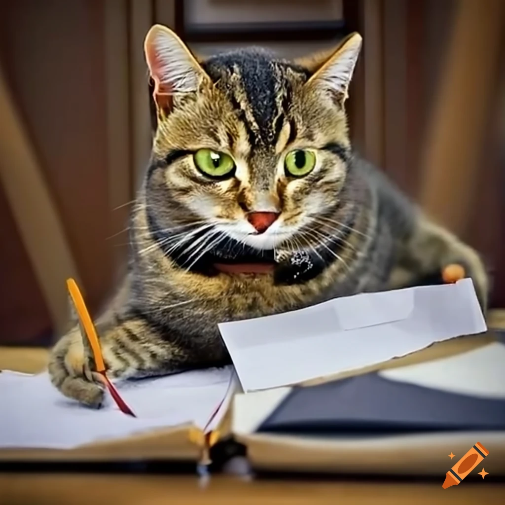 Cat signing legal papers on Craiyon