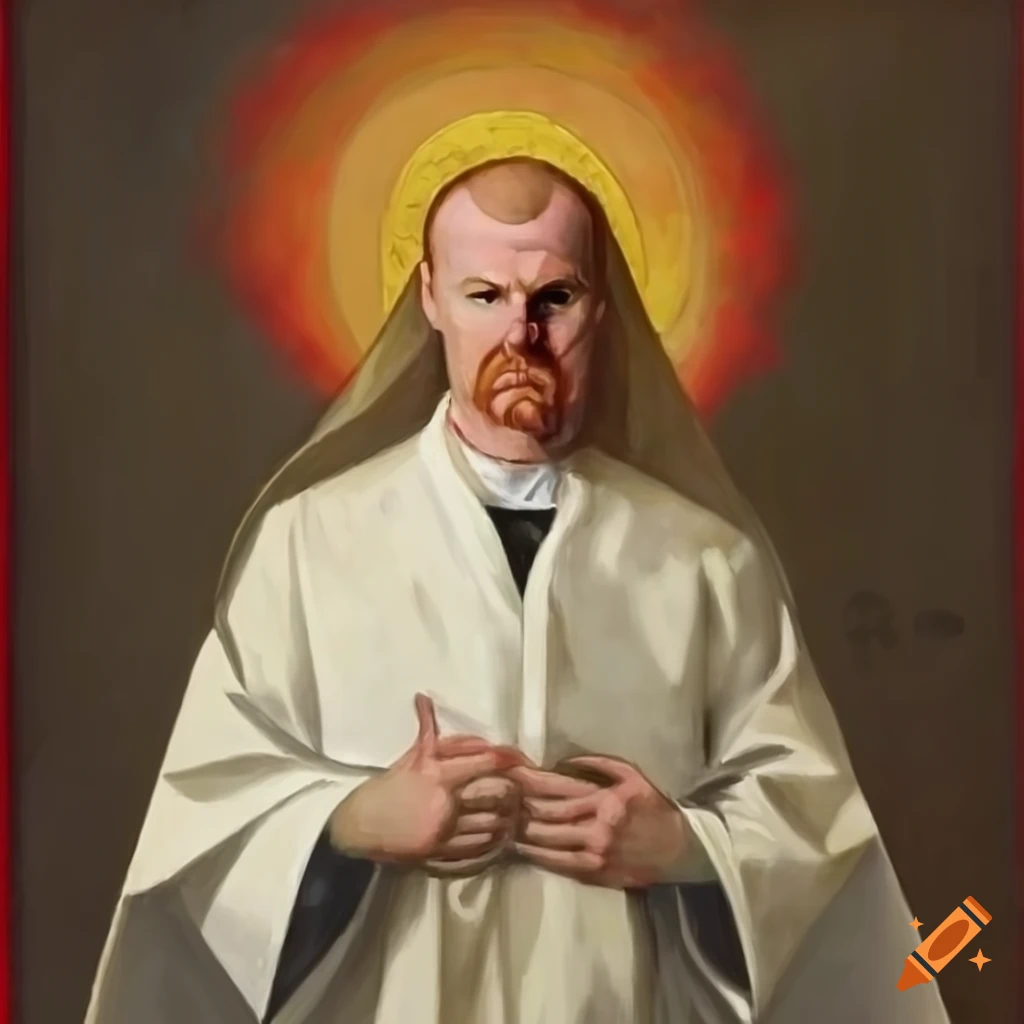 Artistic depiction of Sean Dyche as a Catholic saint surrounded by a ...