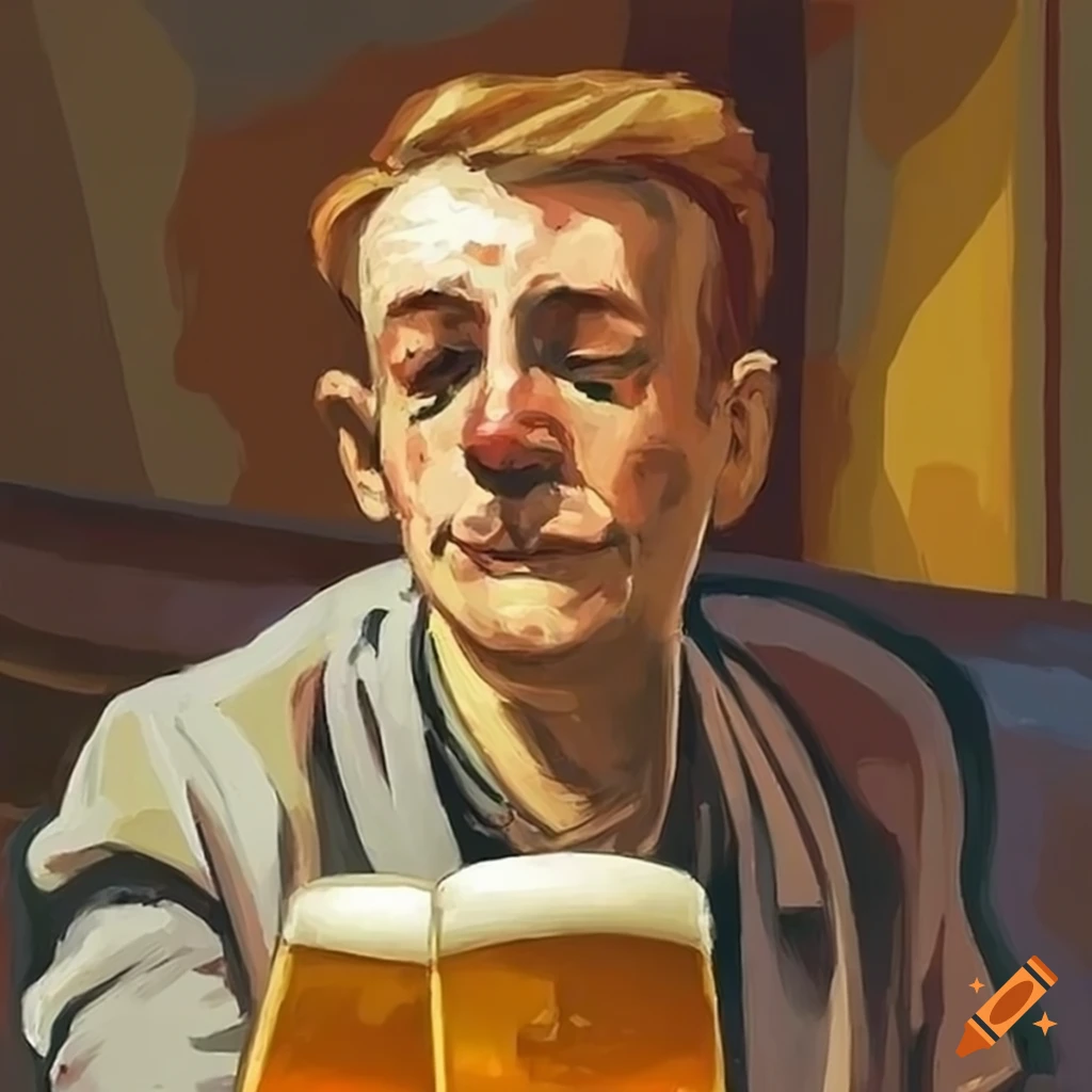 Man drinking beer in a german bar drawn in edward hopper style on Craiyon