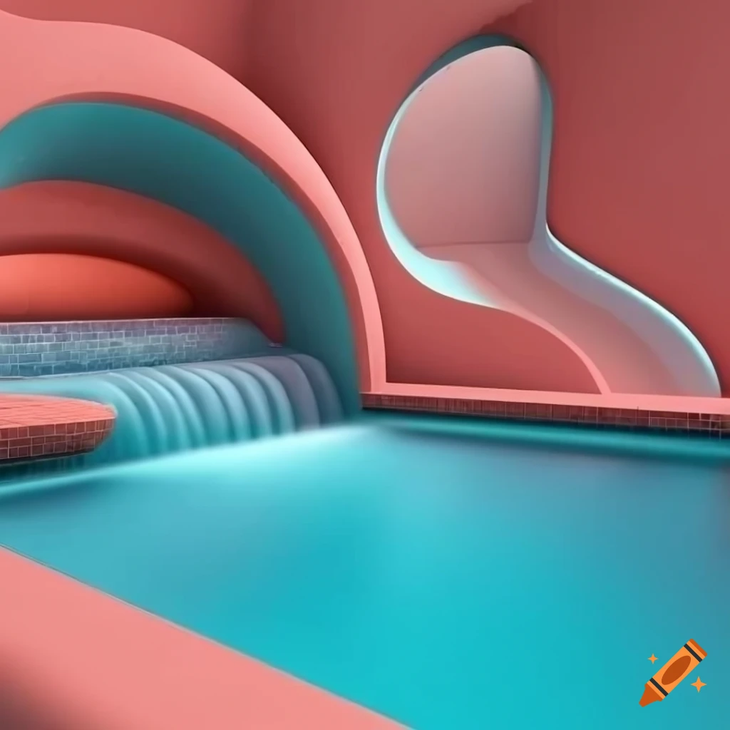 3d rendered architecture spa with pools, waterfalls, and surreal ...