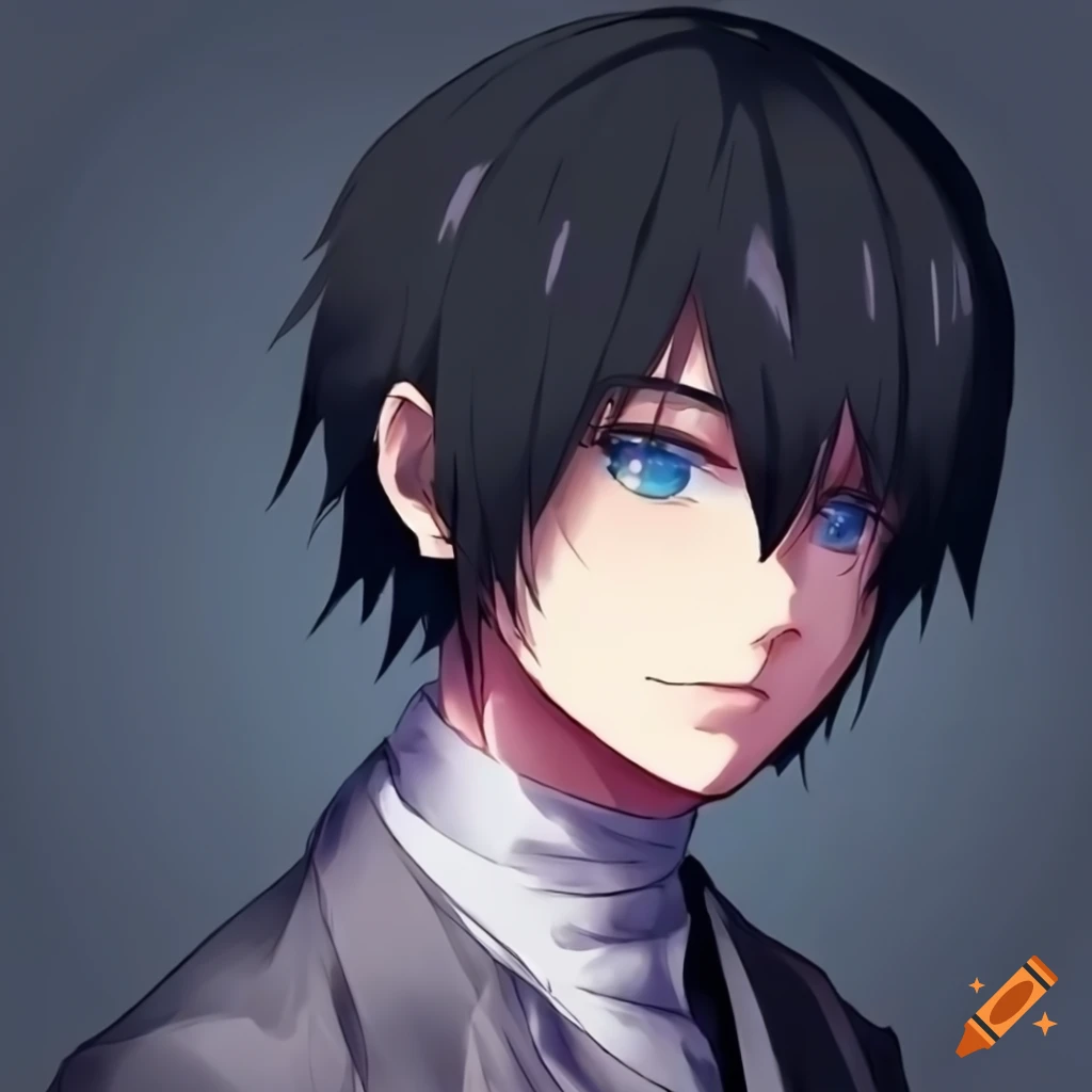 Anime character with black hair and blue eyes on Craiyon