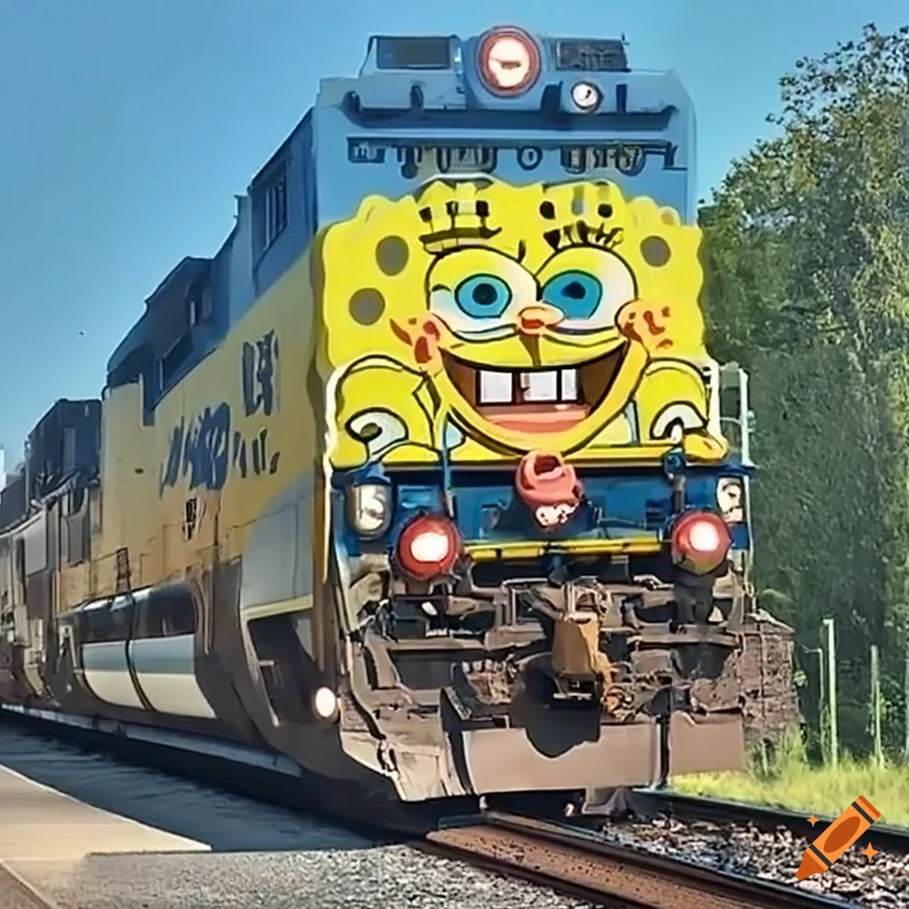 Spongebob taking a selfie with a csx train on Craiyon