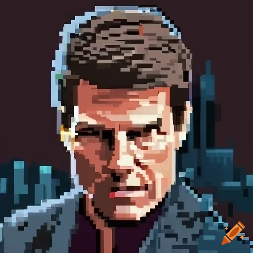 Pixel art of tom cruise in a digital mission impossible 2d artwork on Craiyon