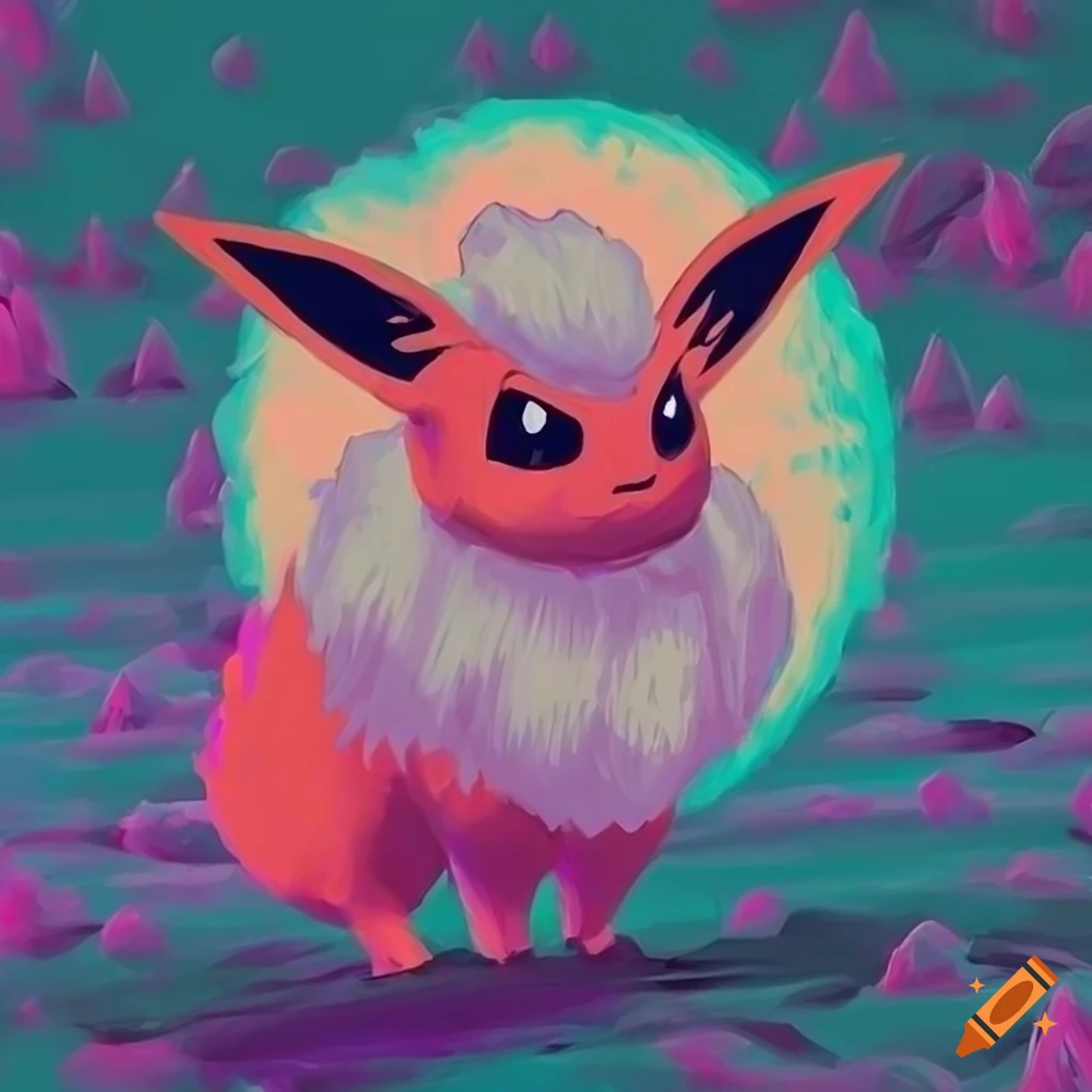 Vaporwave style oil paint illustration of flareon the pokemon on Craiyon