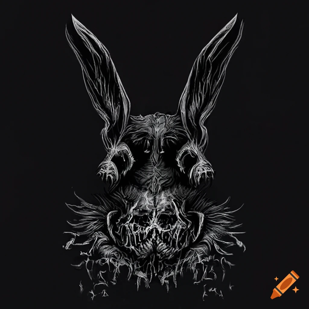 Dark gothic creepy rabbit animal logo for heavy metal band on Craiyon