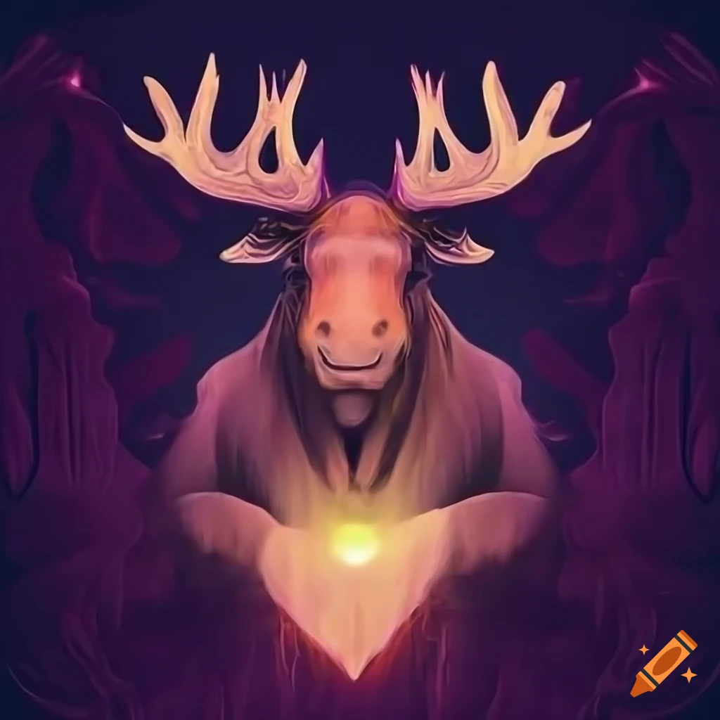 Stylized man as a moose with stunning nature and glowing colors on Craiyon