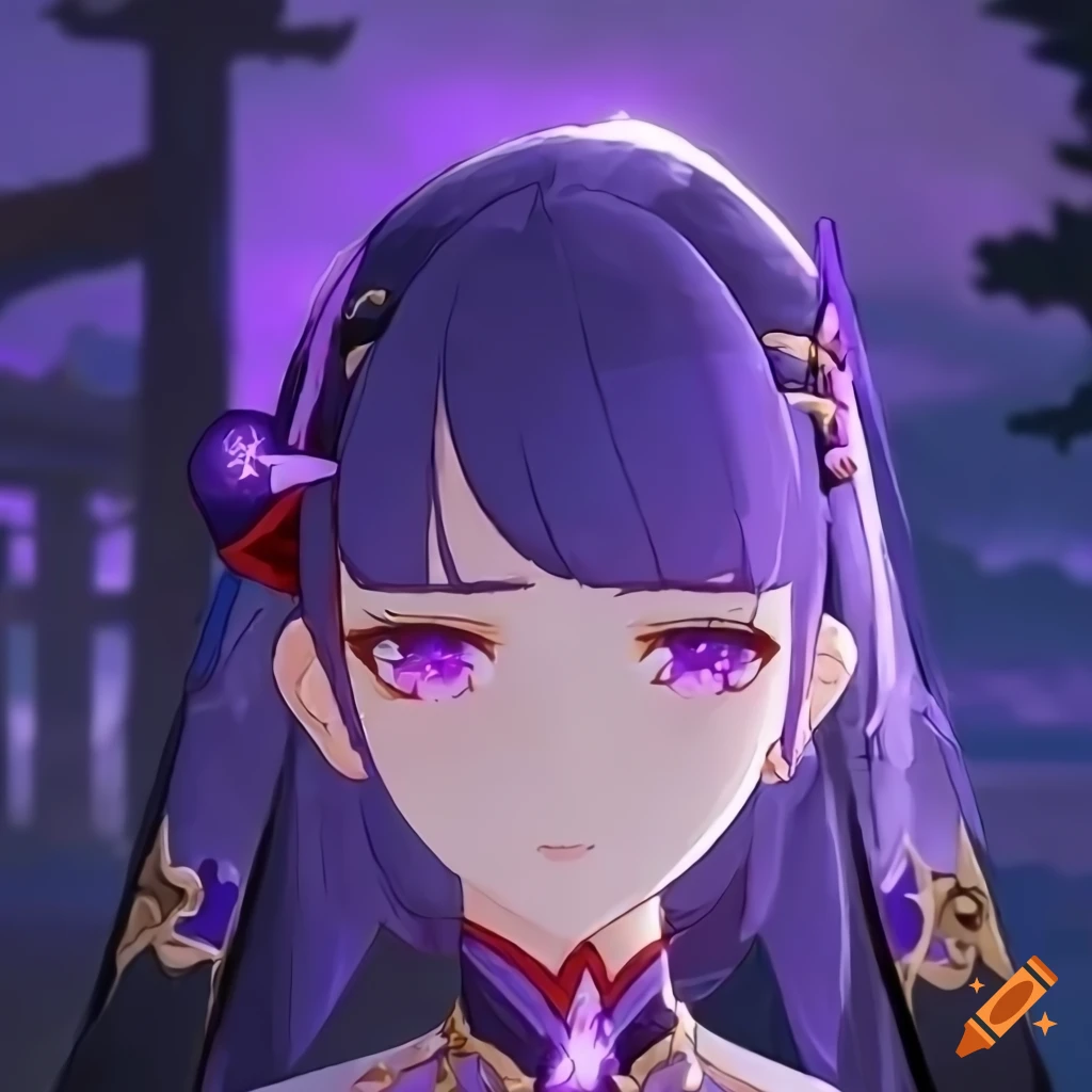 Raiden shogun character in a sad, rainy landscape from genshin impact ...