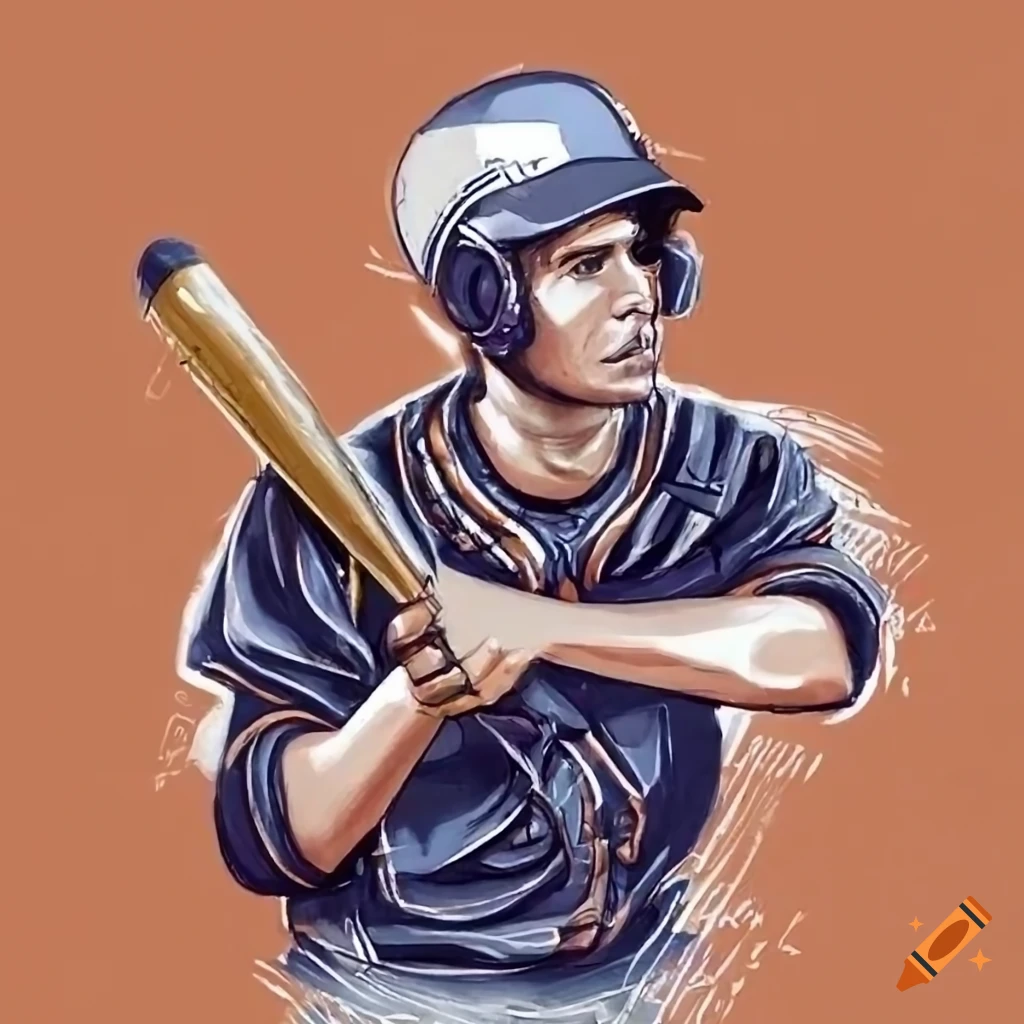 Baseball player in sd team attire in a pencil and marker sketch style ...