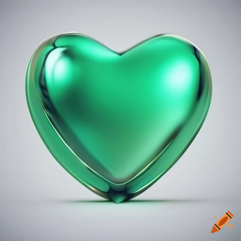 Mint green heart with shiny metallic finish on a white background on ...