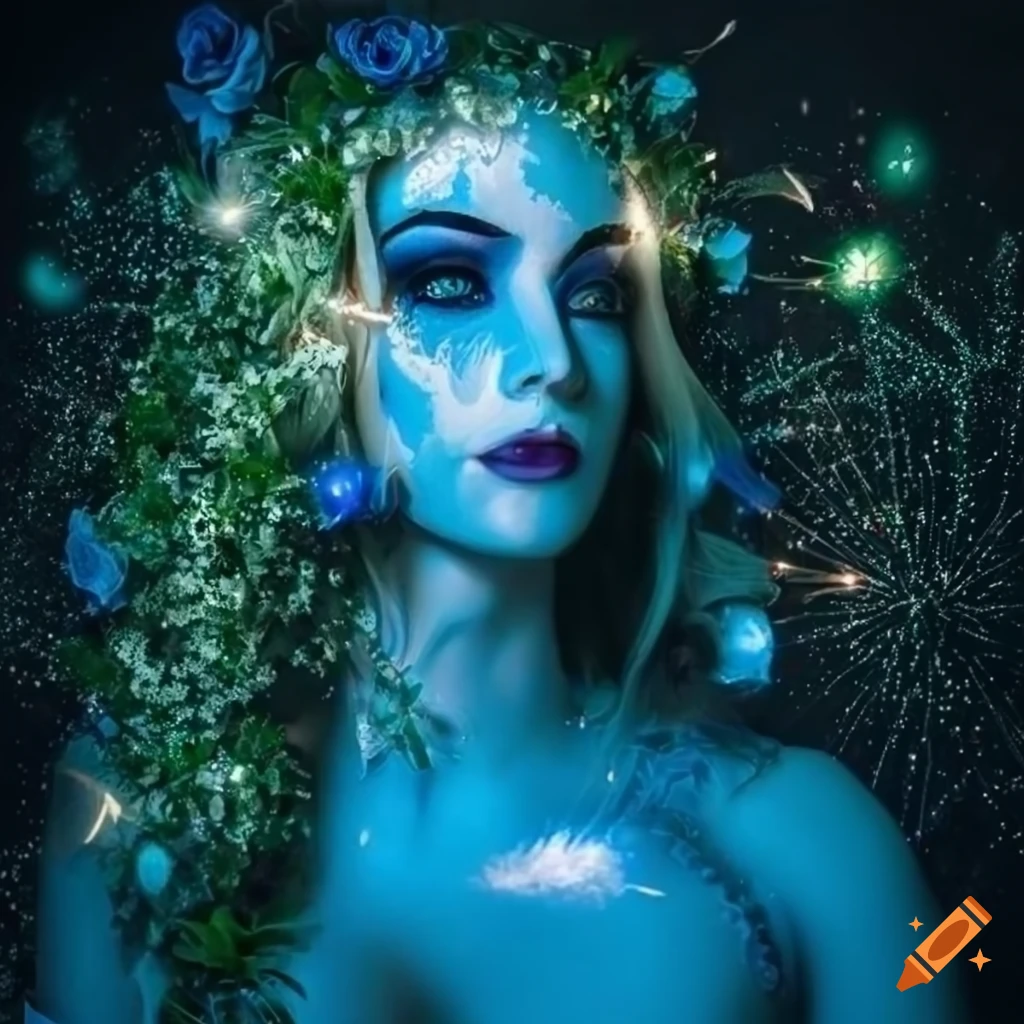 Fairy queen with detailed beautiful face hovering above modern ...