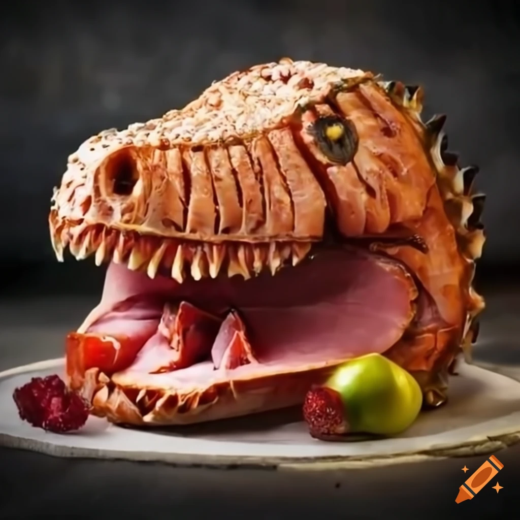 Creative christmas ham t-rex with pineapple rings on Craiyon