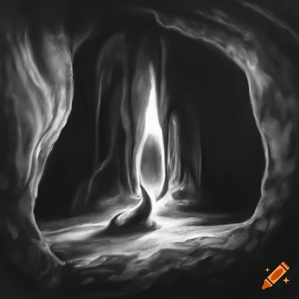 Inner cave with extraterrestrial pillar technology drawn in charcoal on ...