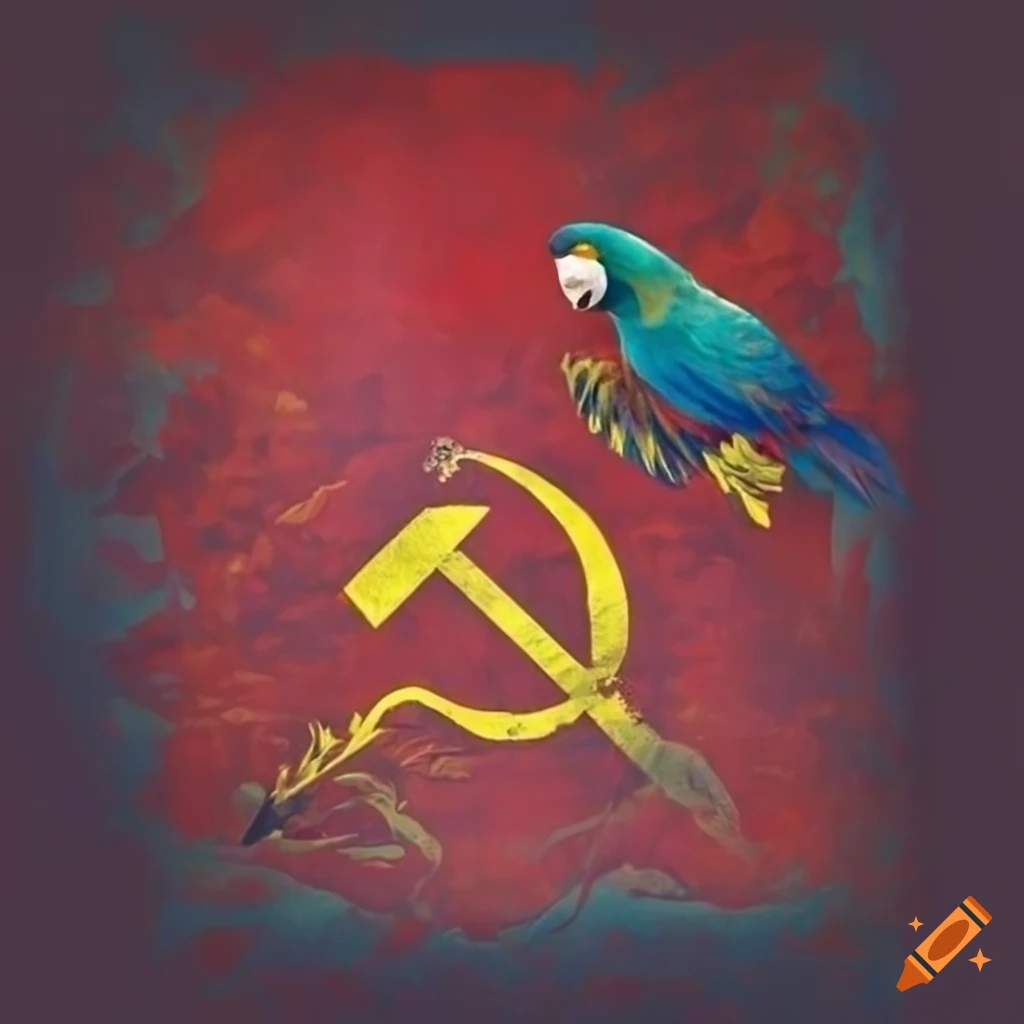 Colorful faded ussr flag with flying parrots on Craiyon